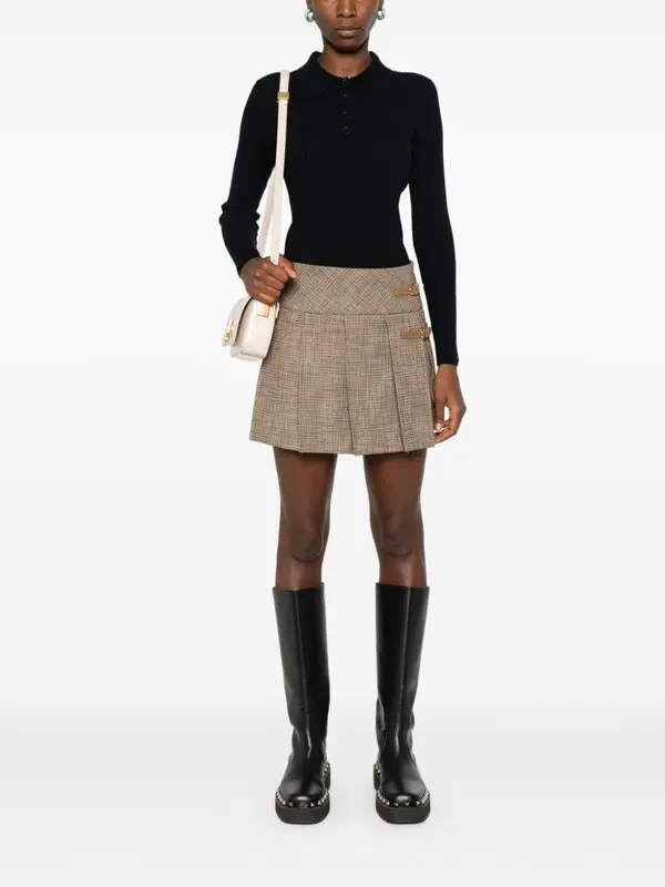 Sandro Houndstooth Pleated Mini Skirt