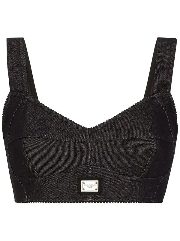 Dolce & Gabbana Logo-tag Denim Corset Top - Black