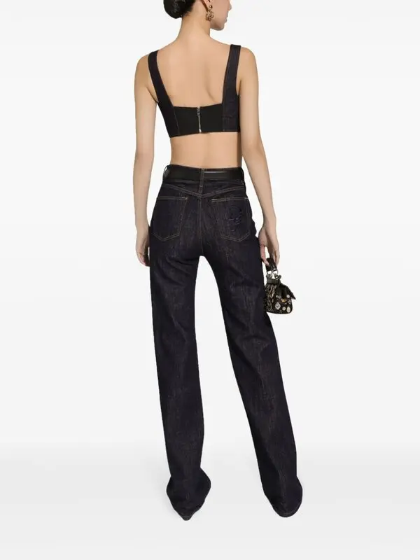Dolce & Gabbana Logo-tag Denim Corset Top - Black