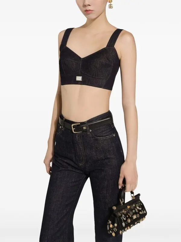 Dolce & Gabbana Logo-tag Denim Corset Top - Black