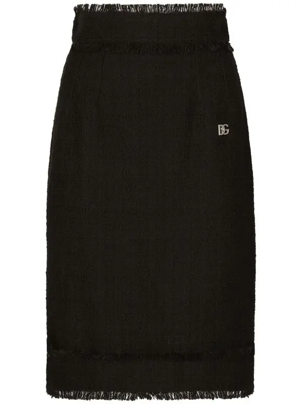 Dolce & Gabbana Dg-plaque Tweed Midi Skirt