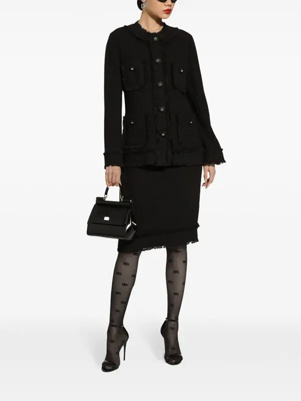 Dolce & Gabbana Dg-plaque Tweed Midi Skirt