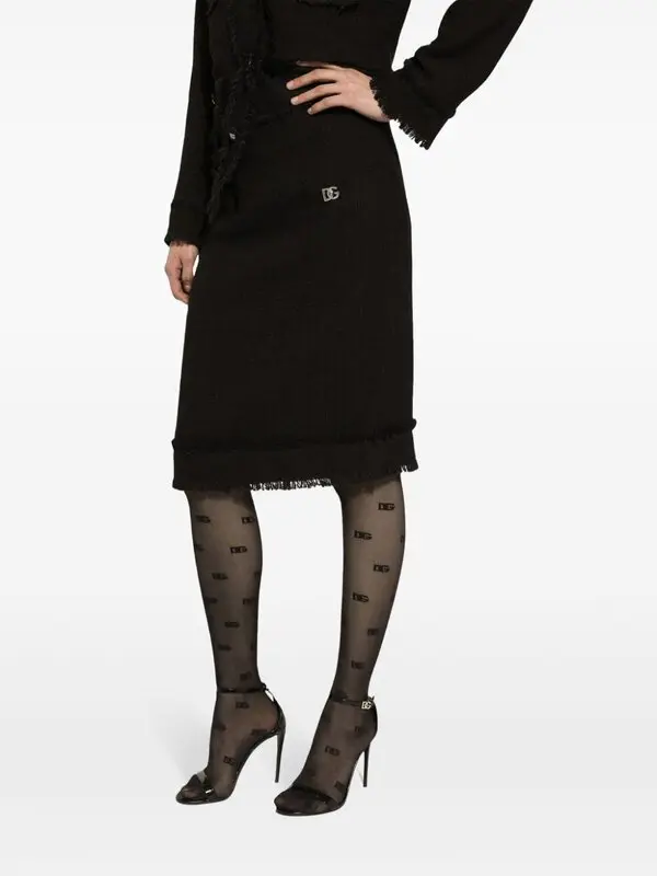 Dolce & Gabbana Dg-plaque Tweed Midi Skirt