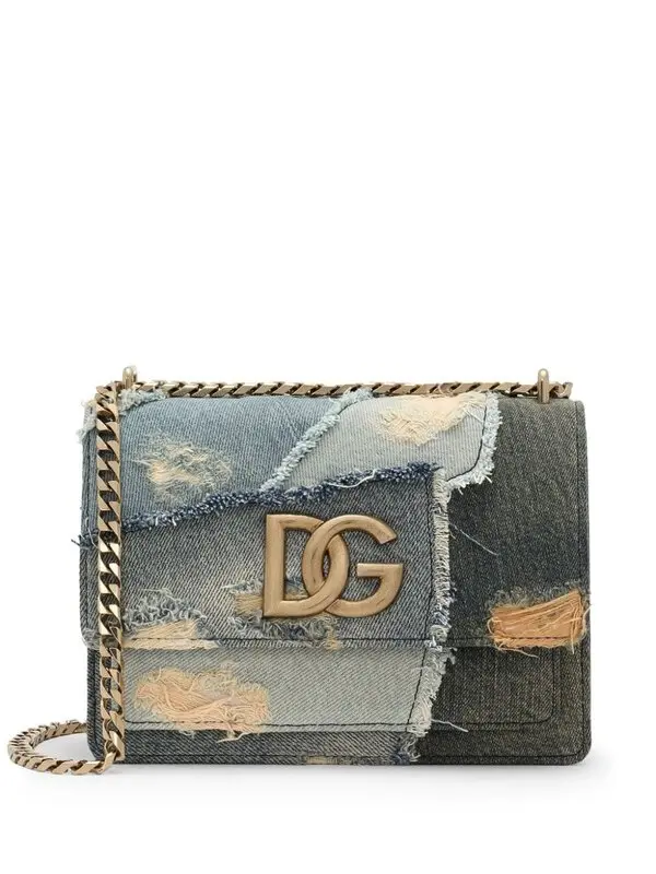 Dolce & Gabbana Logo Plaque Patchwork Cross Body Bag - Blue