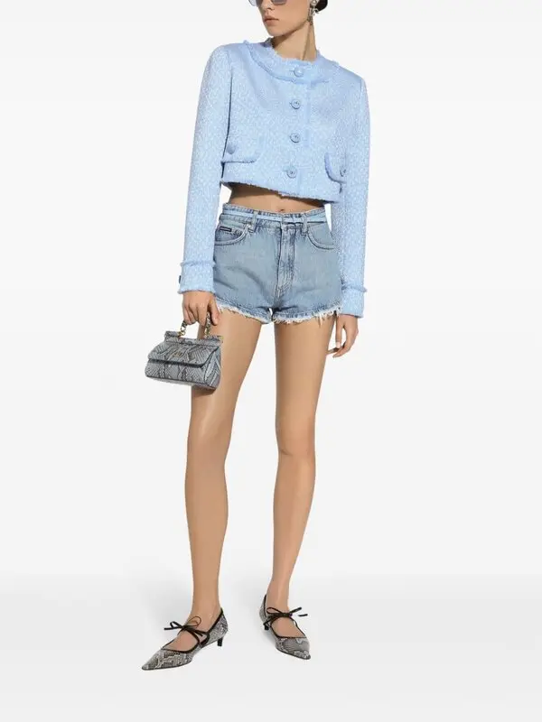 Dolce & Gabbana Dna Frayed Cropped Jacket - Blue