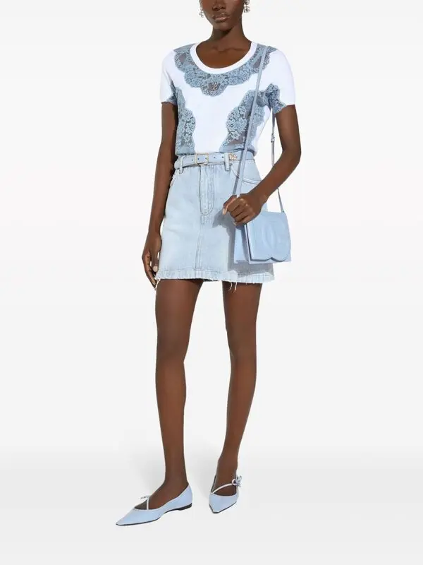 Dolce & Gabbana Logo Plaque Denim Mini Skirt - Blue