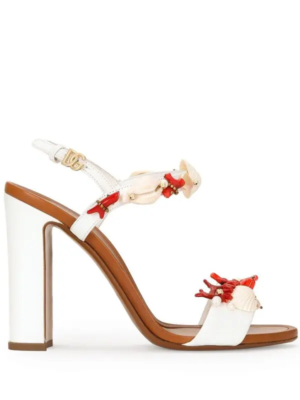 Dolce & Gabbana 105mm Keira Coral-embroidered Sandals - White