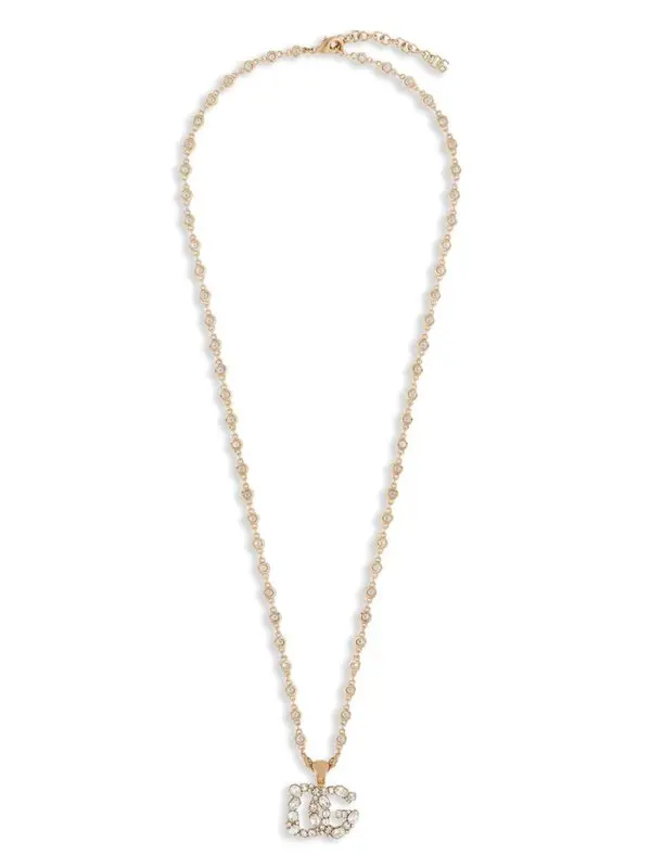 Dolce & Gabbana Tone Crystal Embellished Logo Pendant Necklace - Gold