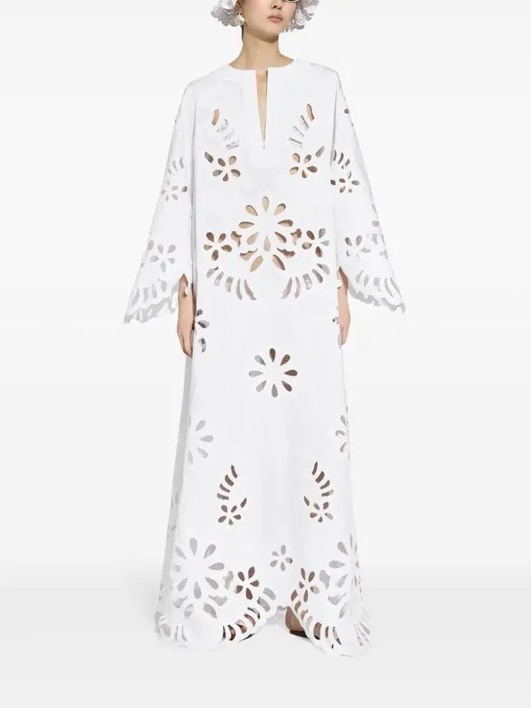 Dolce & Gabbana Cut-out Cotton Kaftan Maxi Dress - White