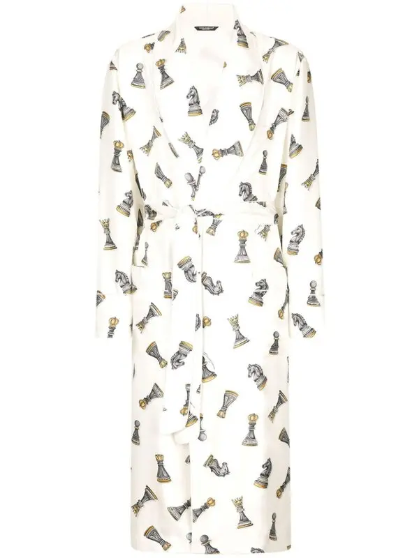 Dolce & Gabbana Graphic-print Silk Bathrobe - White