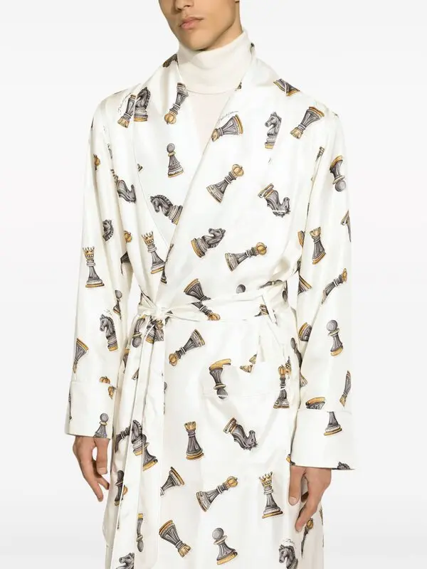 Dolce & Gabbana Graphic-print Silk Bathrobe - White