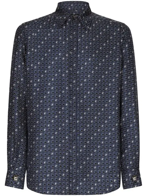 Dolce & Gabbana Geometric-print Silk Shirt - Blue