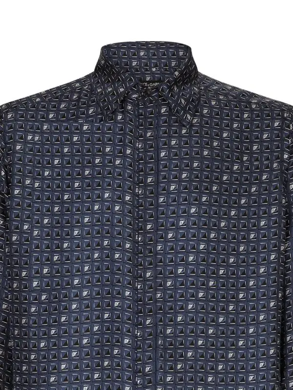 Dolce & Gabbana Geometric-print Silk Shirt - Blue