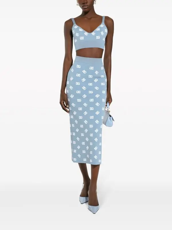 Dolce & Gabbana Logo Embroidered Cropped Top - Blue
