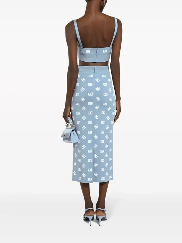 Dolce & Gabbana Logo Embroidered Cropped Top - Blue