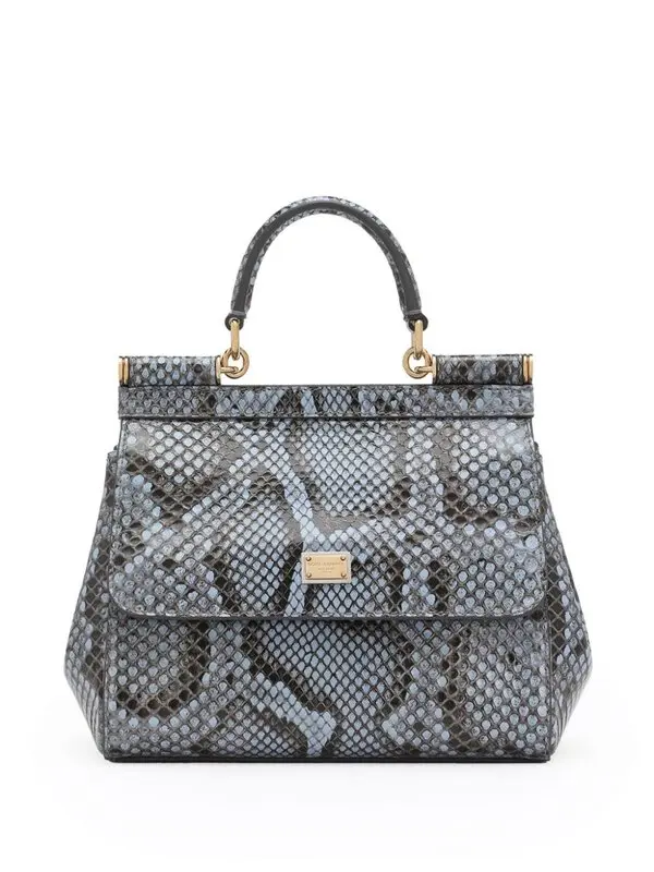 Dolce & Gabbana Small Sicily Snakeskin-effect Handbag - Blue