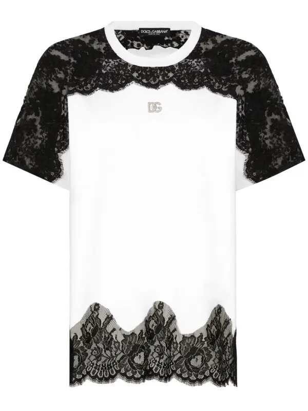 Dolce & Gabbana Panelled T-shirt With Lace Detailing - White