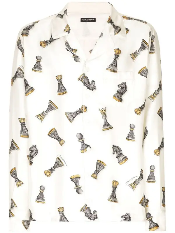 Dolce & Gabbana Chess Motif Silk Shirt - White