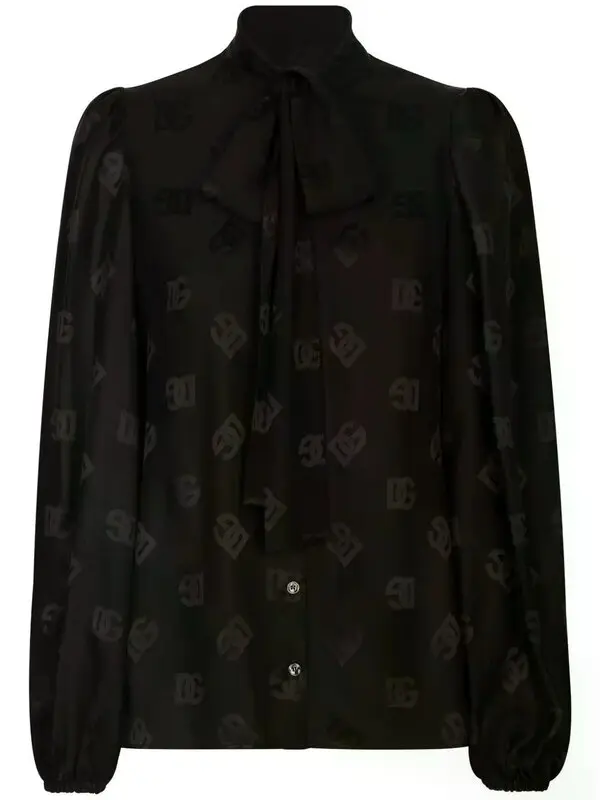 Dolce & Gabbana Monogram-jacquard Silk Shirt - Black