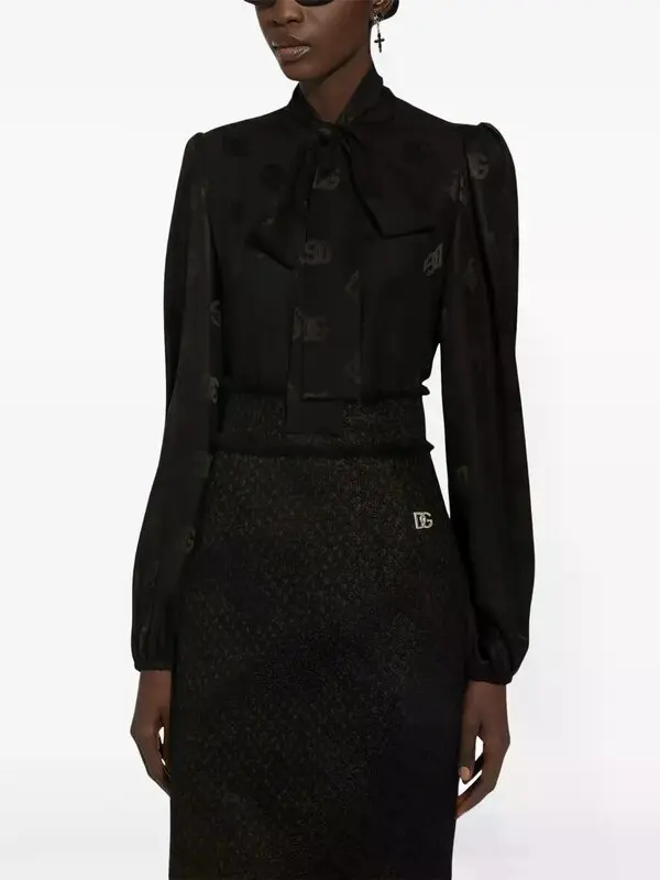 Dolce & Gabbana Monogram-jacquard Silk Shirt - Black