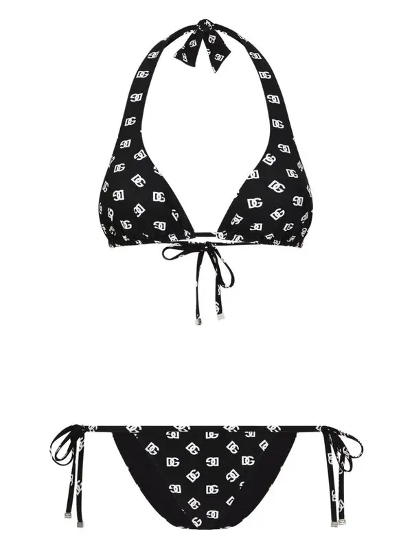 Dolce & Gabbana Dg-logo Print Triangle Bikini Set - Black