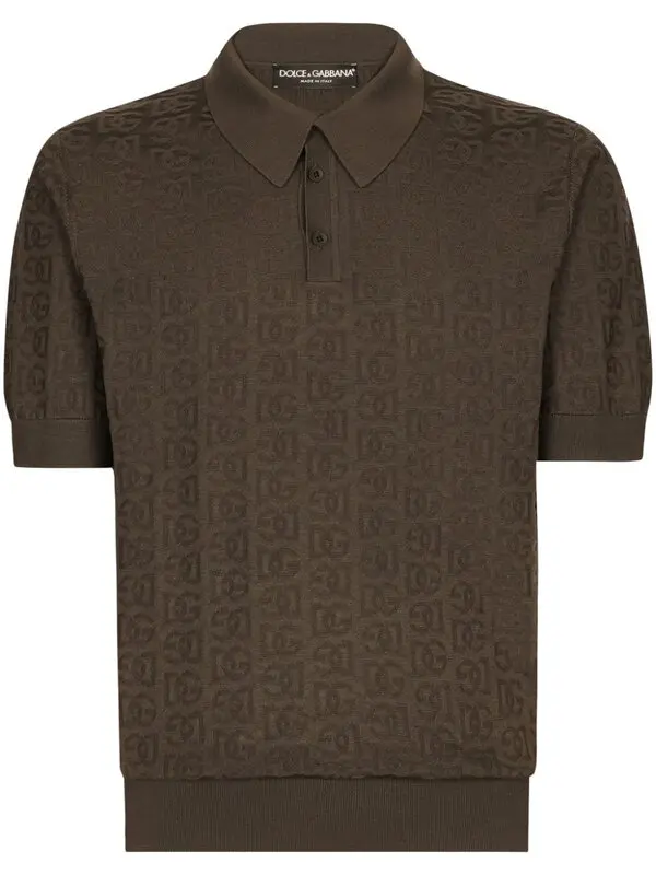Dolce & Gabbana Monogram-jacquard Silk Polo Shirt - Brown