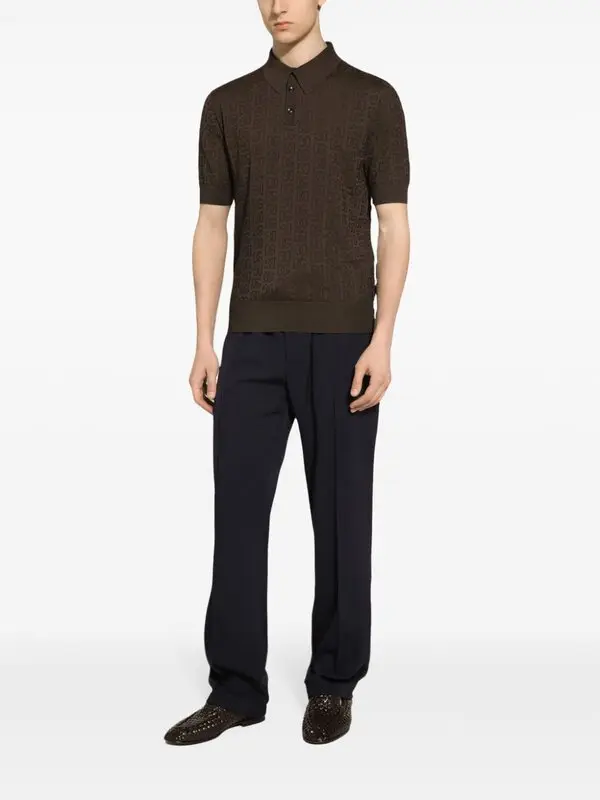 Dolce & Gabbana Monogram-jacquard Silk Polo Shirt - Brown