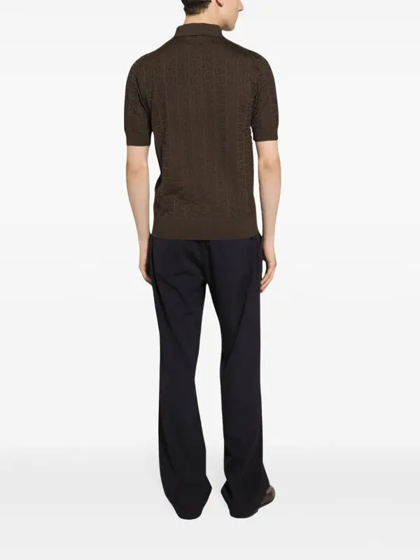 Dolce & Gabbana Monogram-jacquard Silk Polo Shirt - Brown