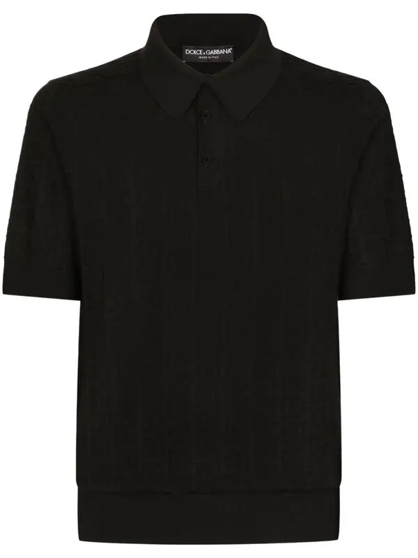 Dolce & Gabbana Monogram-jacquard Silk Polo Shirt - Black