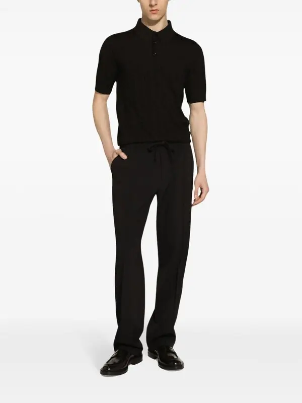 Dolce & Gabbana Monogram-jacquard Silk Polo Shirt - Black