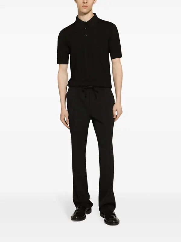 Dolce & Gabbana Monogram-jacquard Silk Polo Shirt - Black