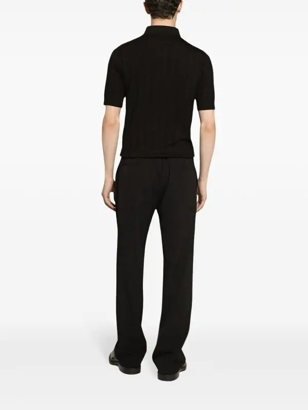 Dolce & Gabbana Monogram-jacquard Silk Polo Shirt - Black