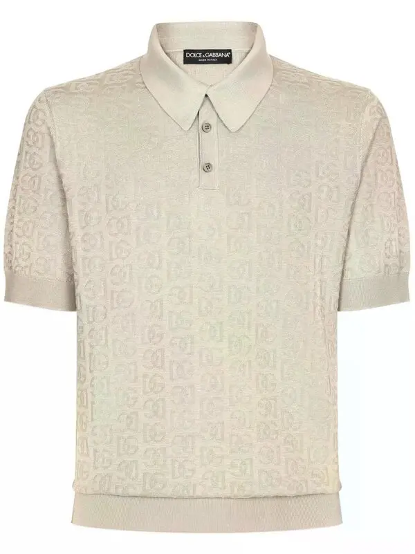 Dolce & Gabbana Monogram-jacquard Silk Polo Shirt - Neutrals