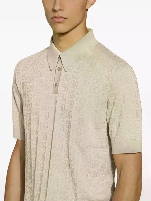 Dolce & Gabbana Monogram-jacquard Silk Polo Shirt - Neutrals