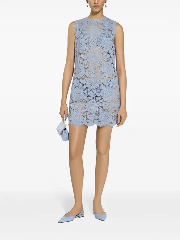Dolce & Gabbana Floral-lace Shift Mini Dress - Blue