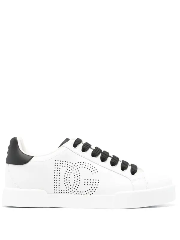 Dolce & Gabbana Portofino Perforated-logo Leather Sneakers - White