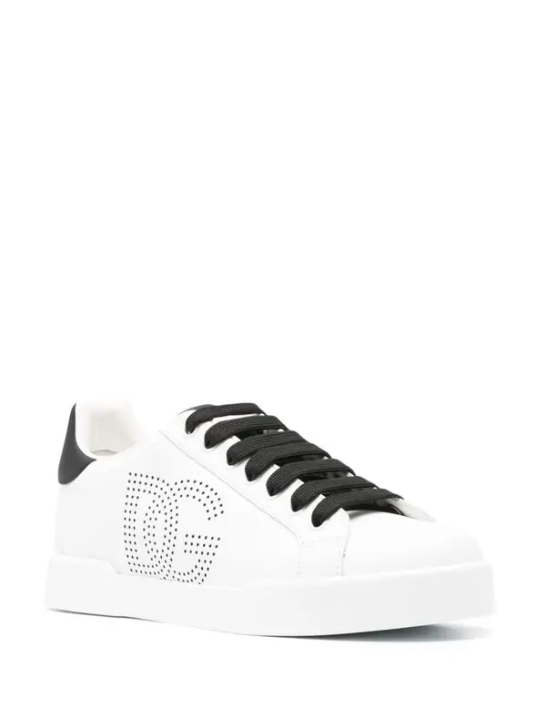 Dolce & Gabbana Portofino Perforated-logo Leather Sneakers - White