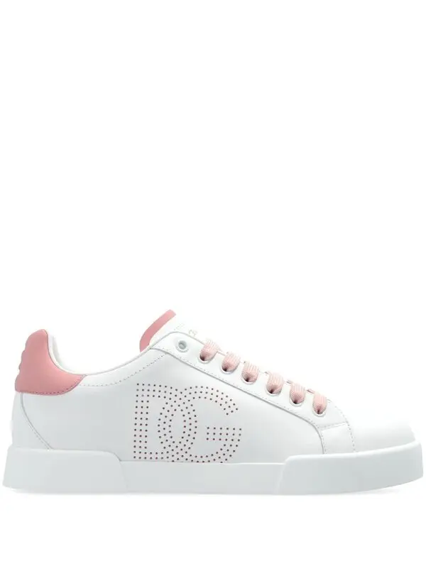 Dolce & Gabbana Portofino Perforated-logo Leather Sneakers - White