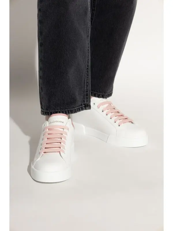 Dolce & Gabbana Portofino Perforated-logo Leather Sneakers - White
