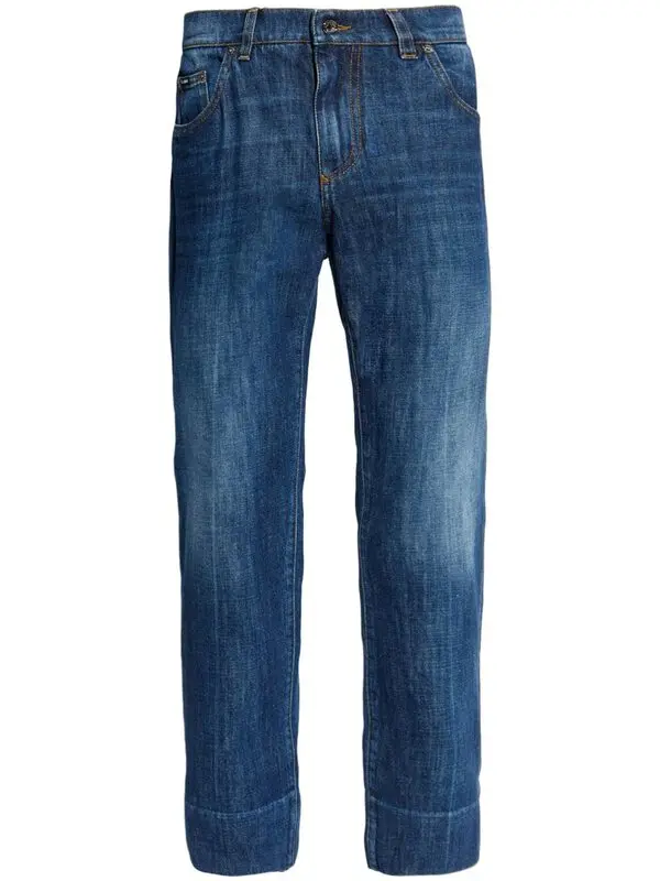 Dolce & Gabbana Straight-leg Jeans With Logo Plaque - Blue