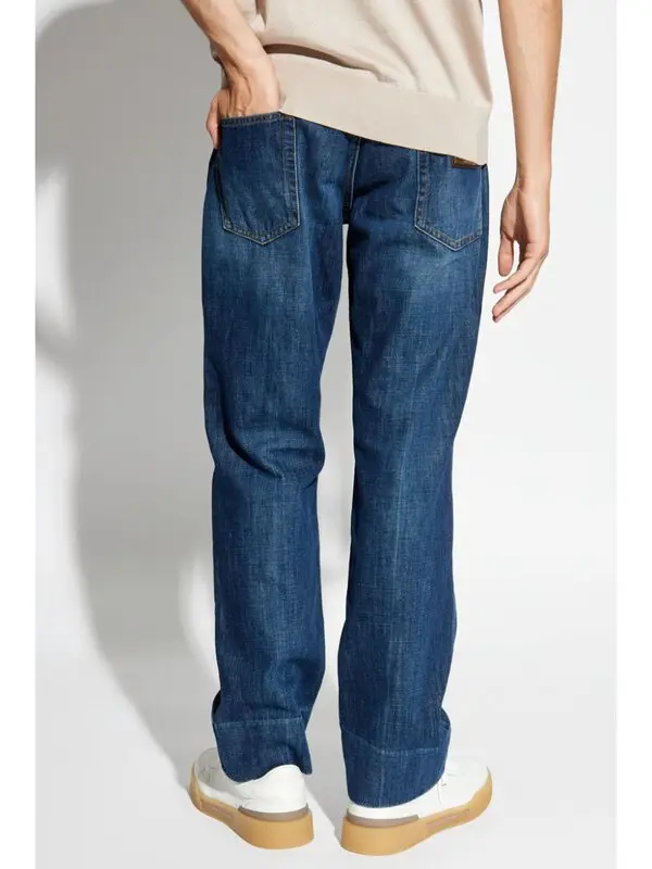 Dolce & Gabbana Straight-leg Jeans With Logo Plaque - Blue