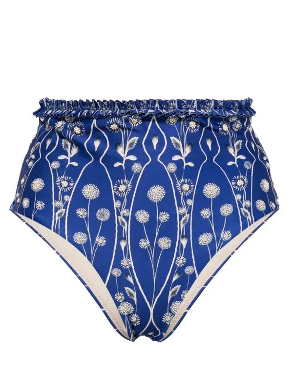 Agua Bendita Nopal Floral Bikini Bottom - Blue