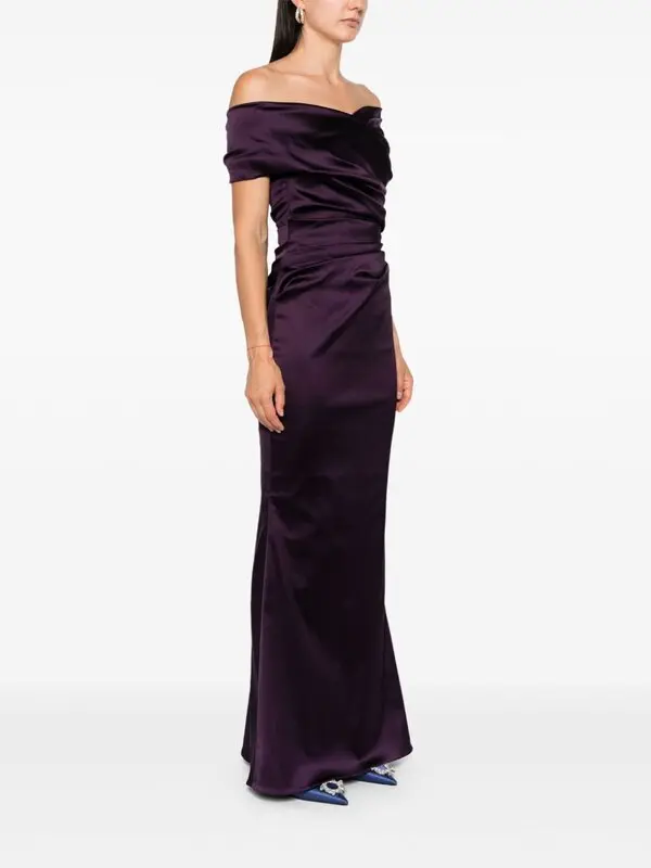 talbot runhof purple dress TALBOT RUNHOF Size 4 Purple Sleeveless Ruched Gown Dress