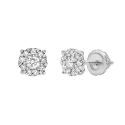 LUVMYJEWELRY Regal Diamond Cluster Earrings - 14k White Gold
