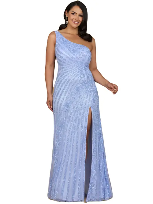LARA NEW YORK One-shoulder Beaded Gown - Blue Iris