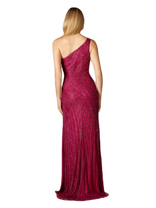 LARA NEW YORK One-shoulder Beaded Gown - Fuchsia