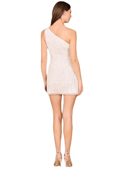 LARA NEW YORK One Shoulder Beaded Mini Dress
