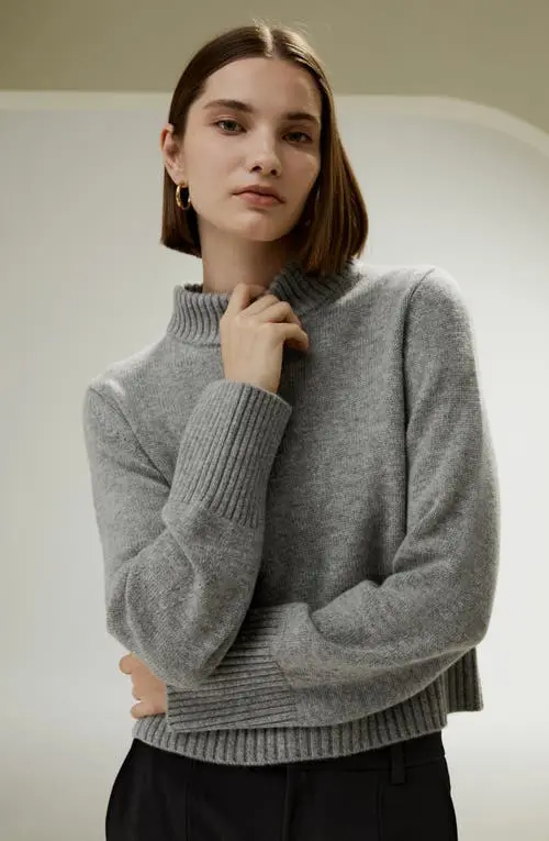 Lilysilk Ribbed Wool Cashmere Blend Sweater - Grey