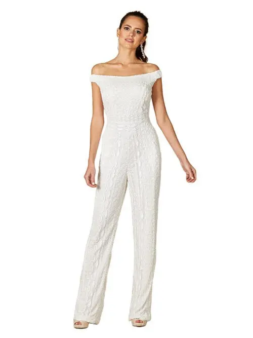 LARA NEW YORK Gabby Beaded Bridal Jumpsuit - Ivory