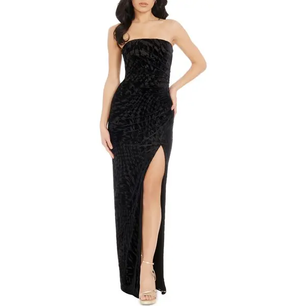 Dress The Population Jasmine Strapless Burnout Velvet Sheath Gown - Black